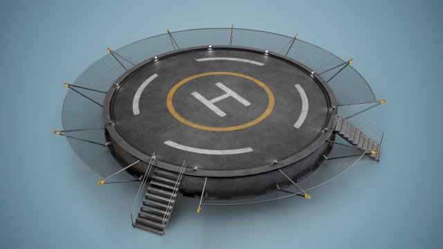 Helipad Circular Platform 3D Model in Environment 3DExport