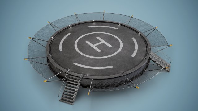 Helipad Circular Platform 3D Model in Environment 3DExport