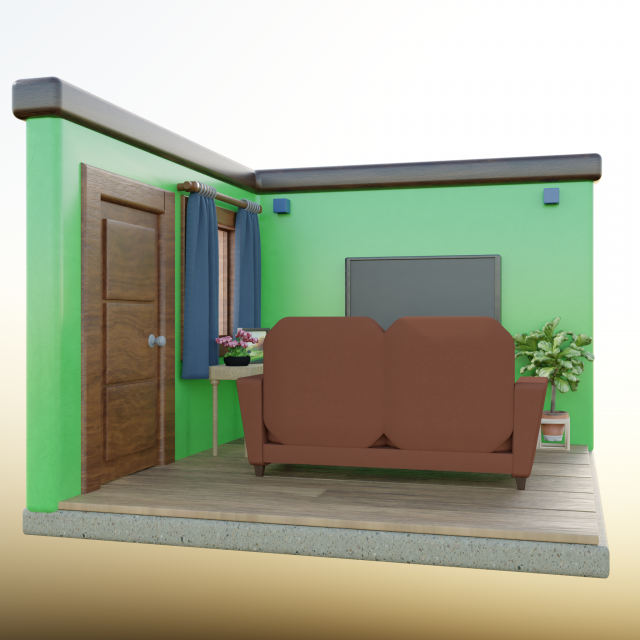 Isometric Room Low poly Blend FBX OBJ 3D Model in Living Room 3DExport