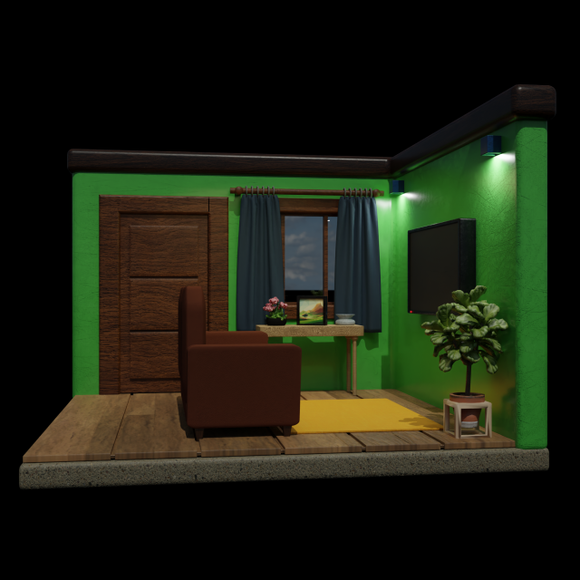 Isometric Room Low poly Blend FBX OBJ 3D Model in Living Room 3DExport