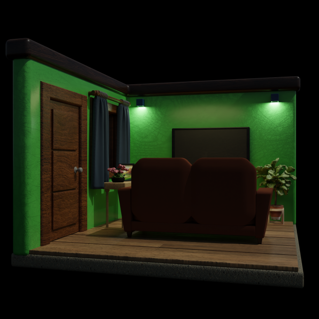 Isometric Room Low poly Blend FBX OBJ 3D Model in Living Room 3DExport