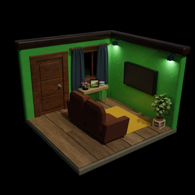 Isometric Room Low poly Blend FBX OBJ 3D Model in Living Room 3DExport