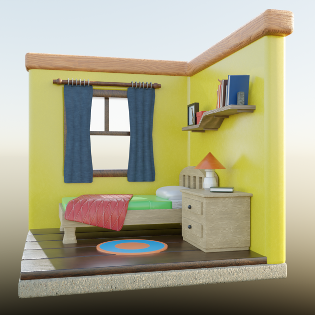 Isometric Room Low poly Blend FBX OBJ 3D Model in Living Room 3DExport