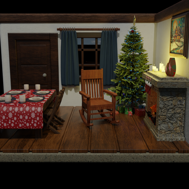 Isometric Christmas Room OBJ FBX 3D Model in Living Room 3DExport