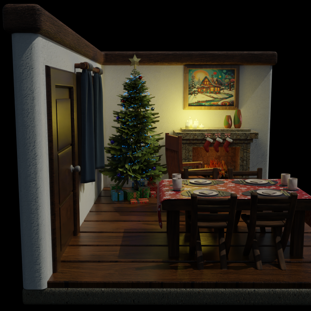 Isometric Christmas Room OBJ FBX 3D Model in Living Room 3DExport