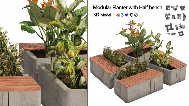 Modular Planters 3D Model in Small Plants 3DExport