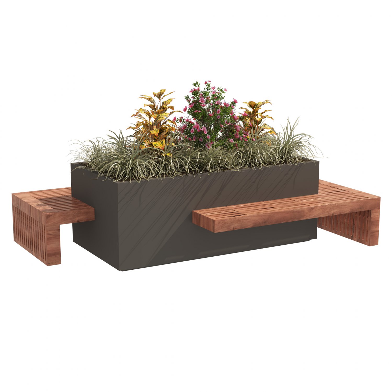 Modern Flowers Planter with Wood Bench 3D Model in Bench 3DExport