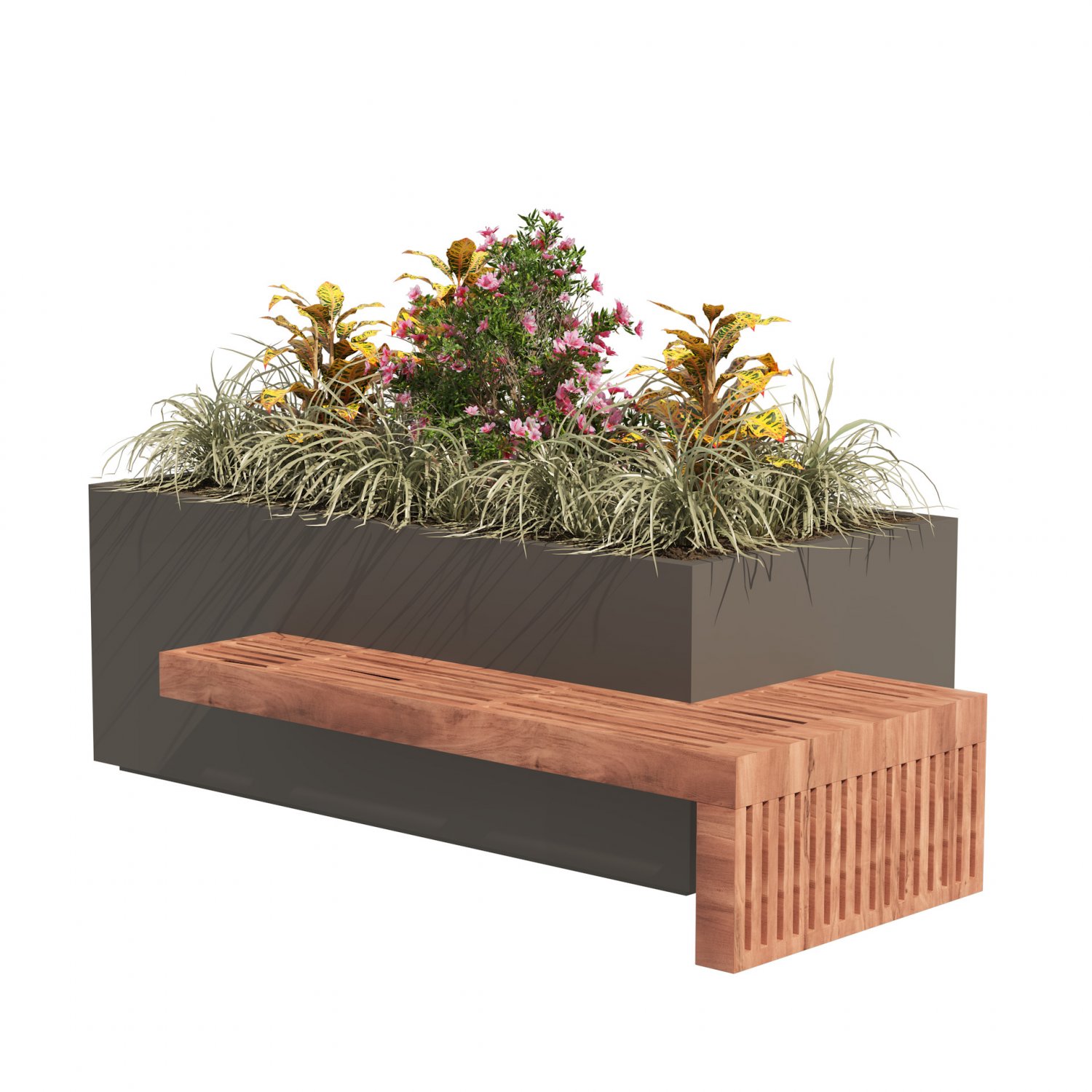 Modern Flowers Planter with Wood Bench 3D Model in Bench 3DExport