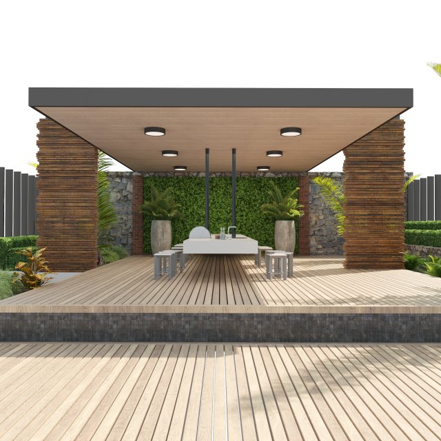 Rooftop Terrace with greenery plants 3D Model in Environment 3DExport