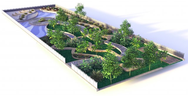 Rectangular Park Garden 3D Model in Bush 3DExport