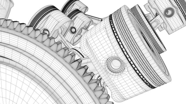 v6 engine working animated 3D Model in Parts of auto 3DExport