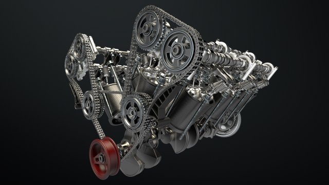 W12 Engine Working Animated 3D Model in Parts of auto 3DExport