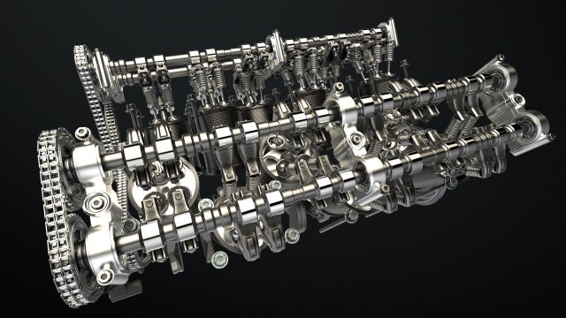 W12 Engine Working Animated 3D Model in Parts of auto 3DExport