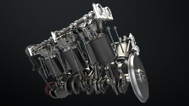 W12 Engine Working Animated 3D Model in Parts of auto 3DExport