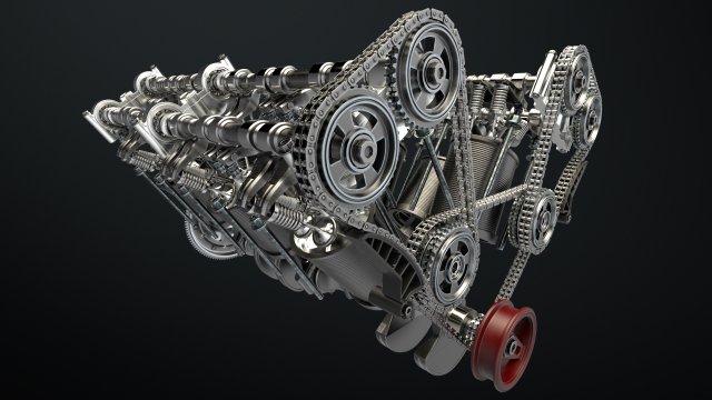 W12 Engine Working Animated 3D Model in Parts of auto 3DExport