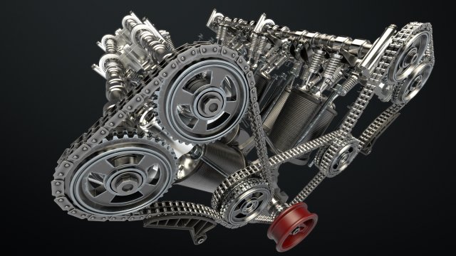 W12 Engine Working Animated 3D Model in Parts of auto 3DExport