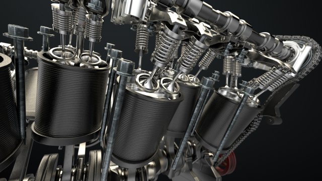 W12 Engine Working Animated 3D Model in Parts of auto 3DExport