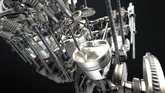 W12 Engine Working Animated 3D Model in Parts of auto 3DExport