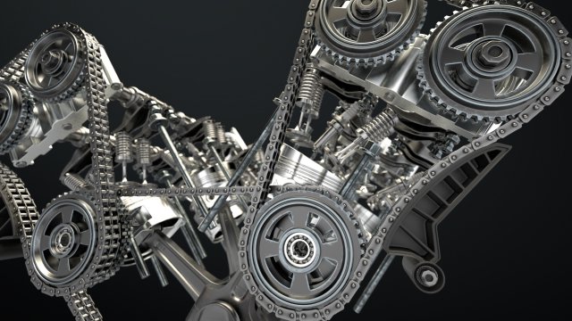 W12 Engine Working Animated 3D Model in Parts of auto 3DExport