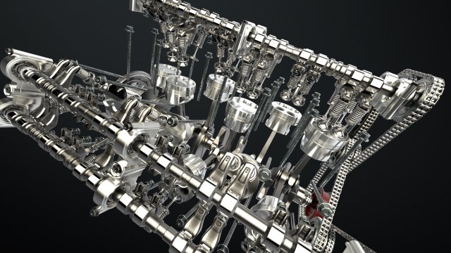 W12 Engine Working Animated 3D Model in Parts of auto 3DExport