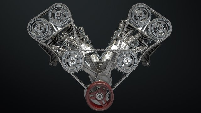 W12 Engine Working Animated 3D Model in Parts of auto 3DExport
