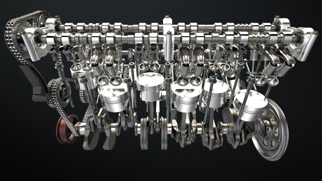 W12 Engine Working Animated 3D Model in Parts of auto 3DExport