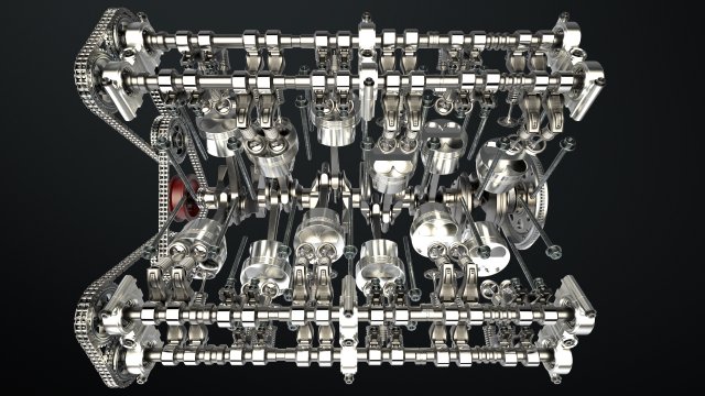 W12 Engine Working Animated 3D Model in Parts of auto 3DExport
