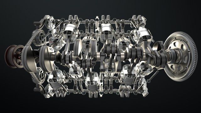 W12 Engine Working Animated 3D Model in Parts of auto 3DExport