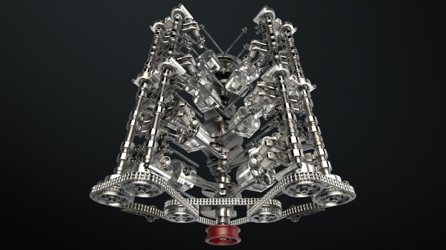 W12 Engine Working Animated 3D Model in Parts of auto 3DExport