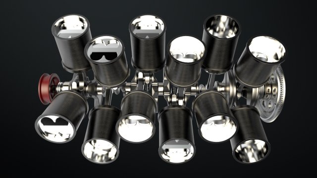 W12 Engine Working Animated 3D Model in Parts of auto 3DExport