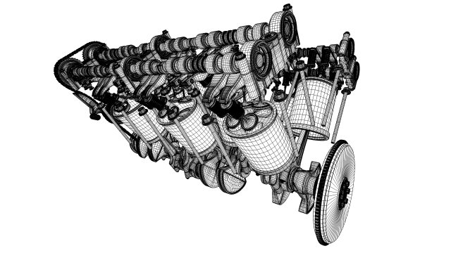 W12 Engine Working Animated 3D Model in Parts of auto 3DExport