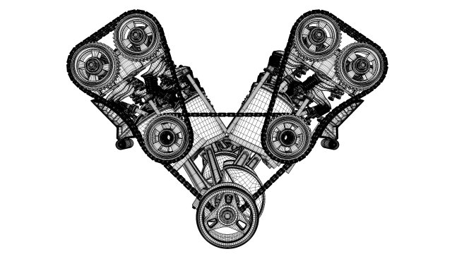 W12 Engine Working Animated 3D Model in Parts of auto 3DExport