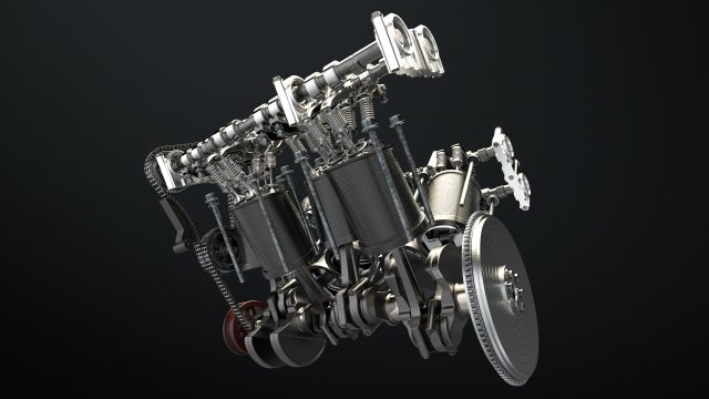 W8 Engine Working Animated 3D Model in Parts of auto 3DExport