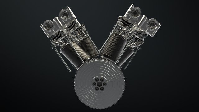 W8 Engine Working Animated 3D Model in Parts of auto 3DExport