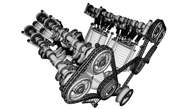 W8 Engine Working Animated 3D Model in Parts of auto 3DExport