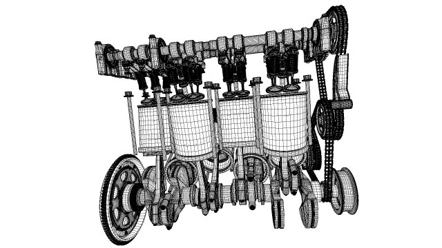 W8 Engine Working Animated 3D Model in Parts of auto 3DExport