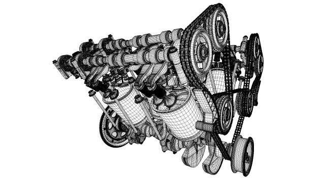 W8 Engine Working Animated 3D Model in Parts of auto 3DExport