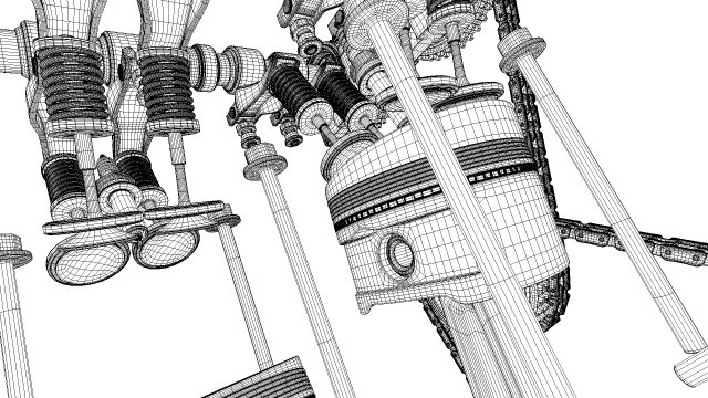 W8 Engine Working Animated 3D Model in Parts of auto 3DExport