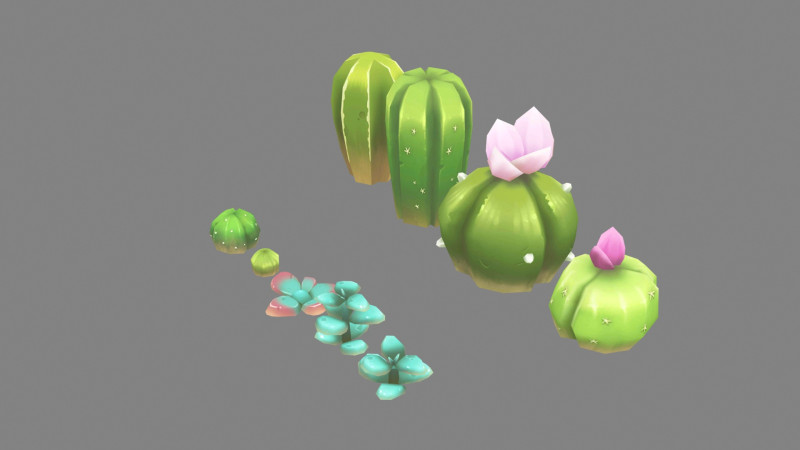 Cacti and succulents - Cartoon desert plants 3D Model in Small Plants 3DExport