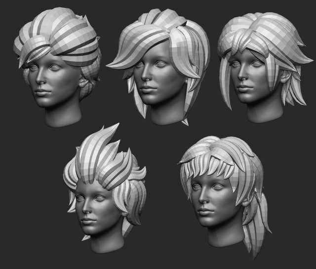 20 Female anime cartoon character hair styles and hairdoo low poly IMM ...