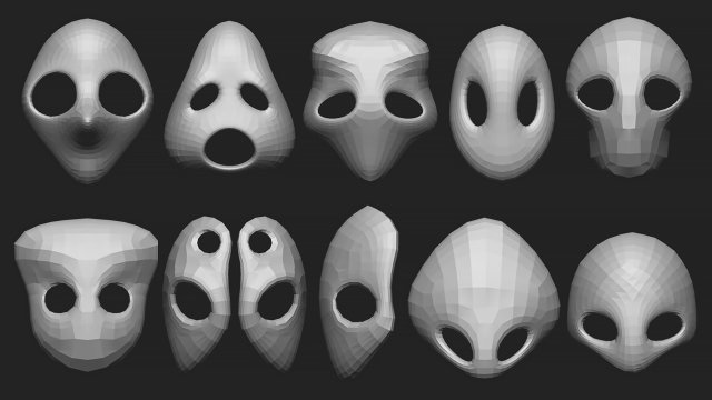 50 low poly mask shapes and base meshes IMM brush set for Zbrush OBJ ...