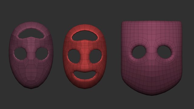 50 low poly mask shapes and base meshes IMM brush set for Zbrush OBJ ...
