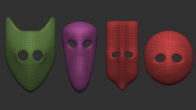 50 low poly mask shapes and base meshes IMM brush set for Zbrush OBJ ...