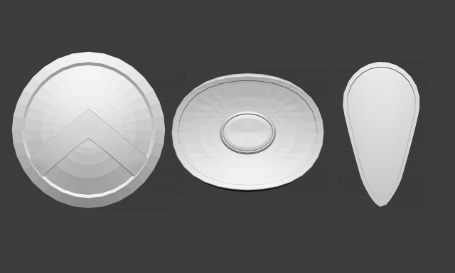 30 Low-poly medieval fantasy shield base mesh shapes IMM and 5 strap shapes zbrush set and fbx ...