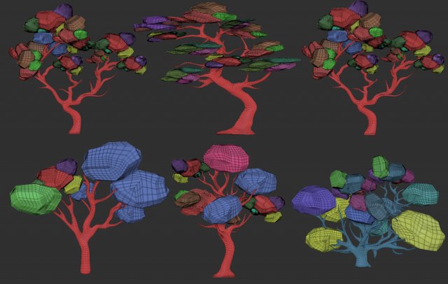 30 Low poly tree and bush base mesh shapes IMM brush set for Zbrush FBX and OBJ files 3D Model ...