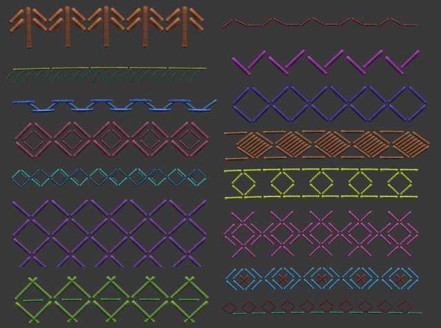 70 Low poly stitch sewing seams ornament IMM and IMM curve brushes for ...