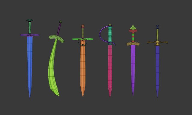 30 Low-poly medieval fantasy sword melee weapon base mesh shapes IMM ...