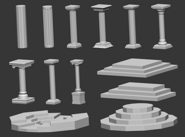 50 Low poly statue pedestal and podium base mesh IMM brush set for ...