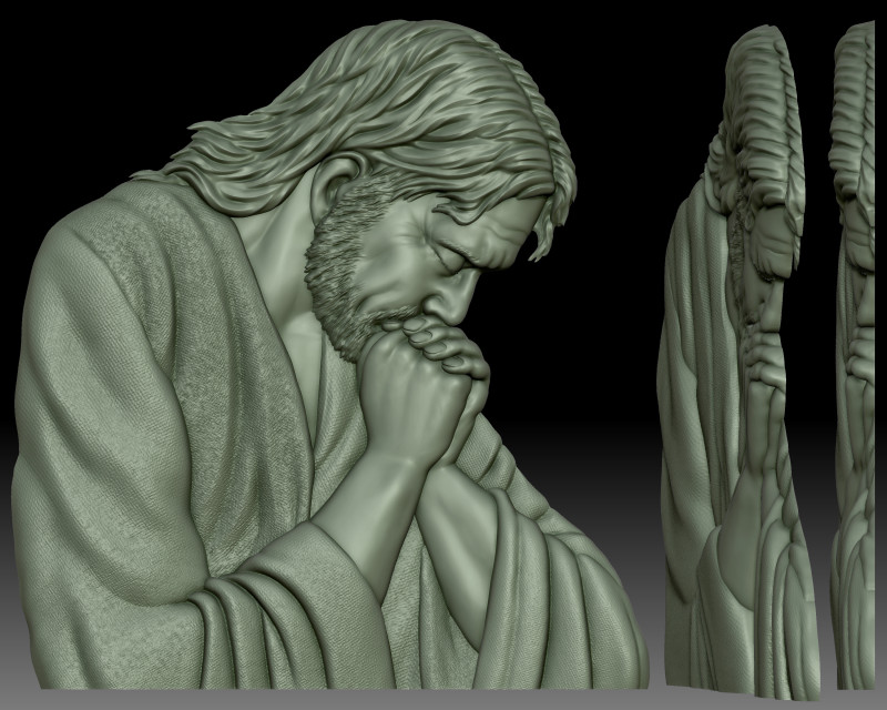 Jesus praying low bas-relief for CNC router or 3D printer 3D Print ...