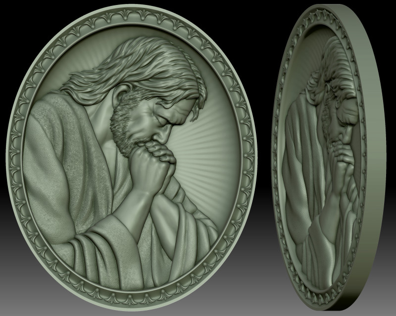Jesus praying low bas-relief for CNC router or 3D printer 3D Print ...